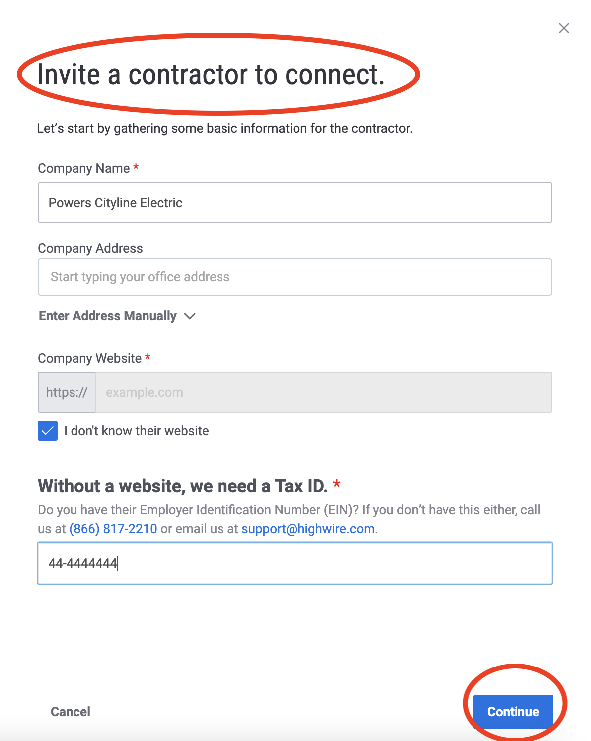 How do I invite a contractor to enroll in Highwire via Projects ...